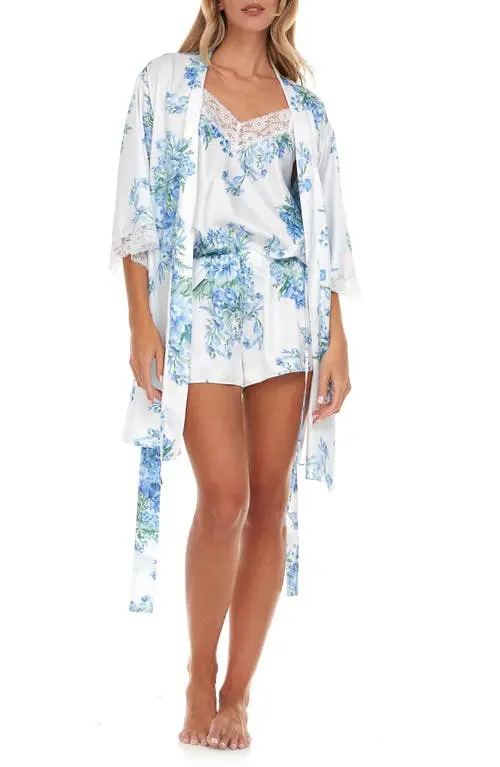 Flora Nikrooz Sabrina Floral Print Satin Short Pajamas & Robe Set - Ivory