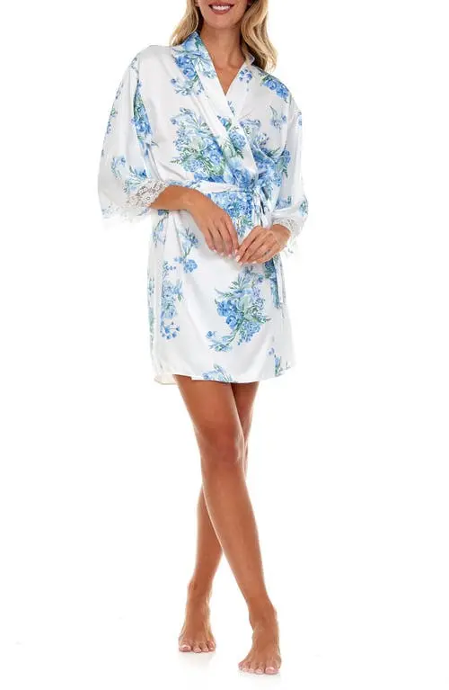 Flora Nikrooz Sabrina Floral Print Satin Short Pajamas & Robe Set - Ivory