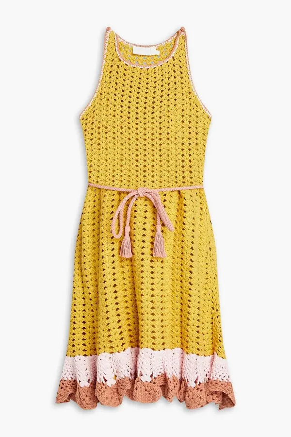 Zimmermann Ruffled Crocheted Mini Dress - Mustard