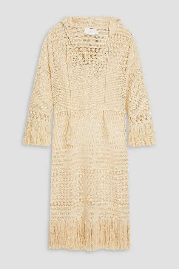 Zimmermann Fringed Crocheted Cottonblend Hooded Mini Dress In Cream - 65%  Off | Editorialist