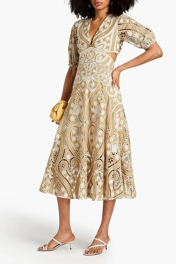 Sandro Naomi Cutout Broderie Anglaise Cotton Midi Dress In Sage Green - 55%  Off | Editorialist