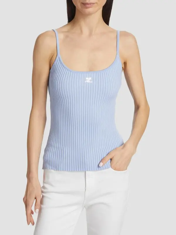 COURREGES Embroidered Rib-knit Camisole - Sky