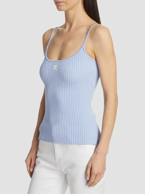 COURREGES Embroidered Rib-knit Camisole - Sky