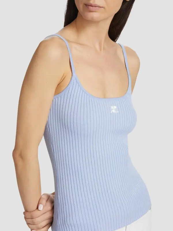 COURREGES Embroidered Rib-knit Camisole - Sky