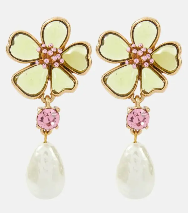 Oscar De La Renta Floral Embellished Drop Earrings - Gold