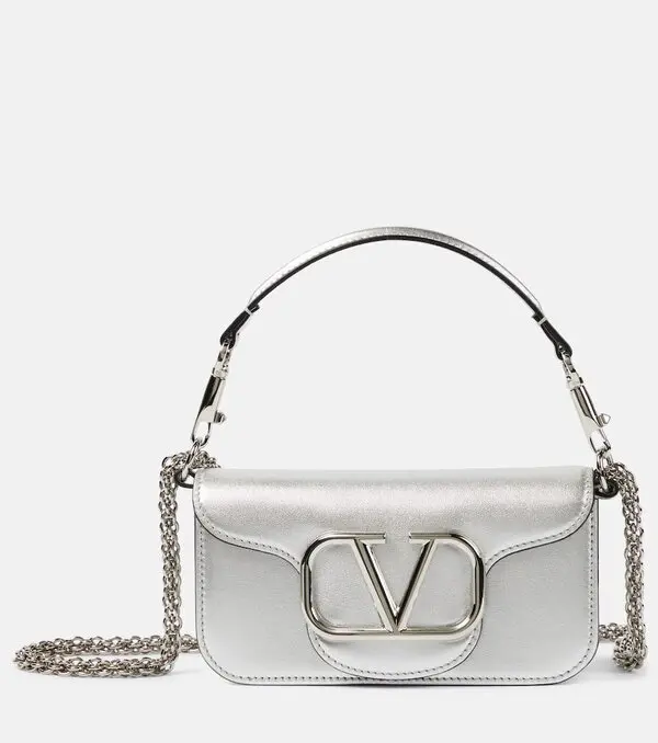 Valentino Garavani Locò Small Metallic Leather Shoulder Bag - Silver