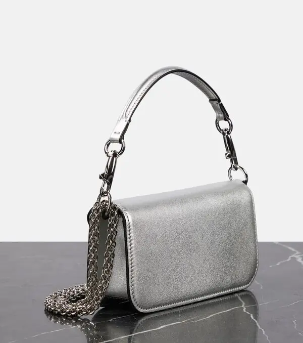 Valentino Garavani Locò Small Metallic Leather Shoulder Bag - Silver