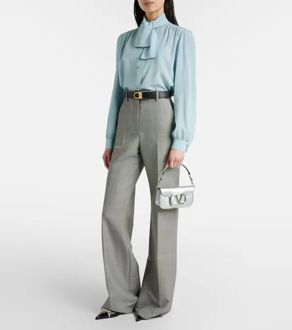 Valentino Garavani Locò Small Metallic Leather Shoulder Bag - Silver