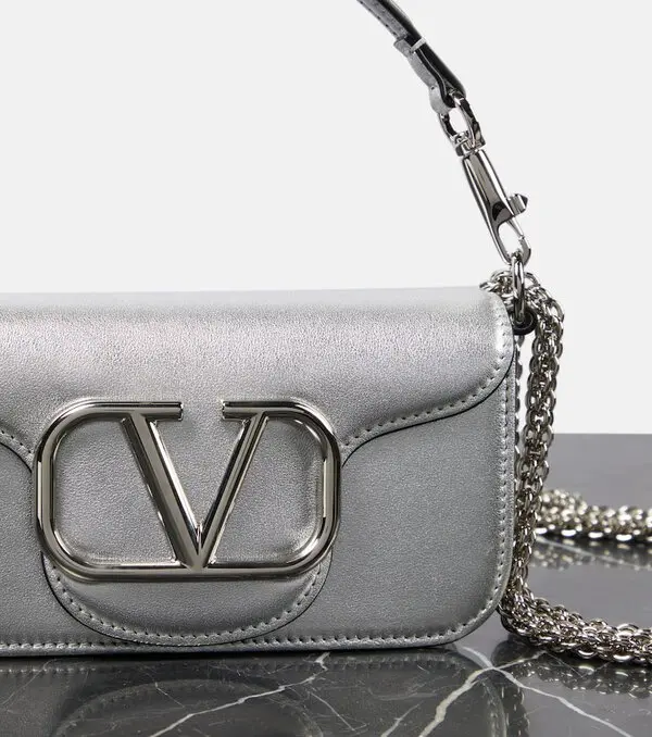 Valentino Garavani Locò Small Metallic Leather Shoulder Bag - Silver