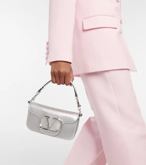 Valentino Garavani Locò Small Metallic Leather Shoulder Bag - Silver