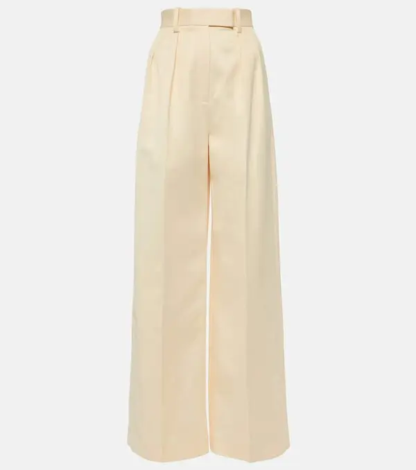 Khaite Teyana Pleated Satin Wide-leg Pants