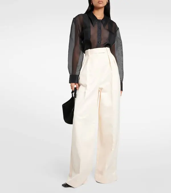 Khaite Teyana Pleated Satin Wide-leg Pants