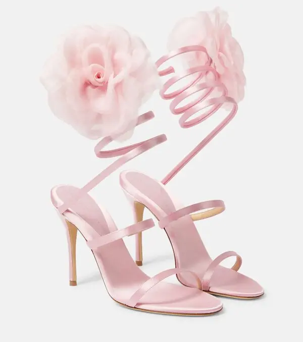 Magda Butrym Floral-appliqué Satin Sandals - Pink