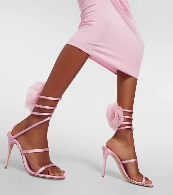 Magda Butrym Floral-appliqué Satin Sandals - Pink