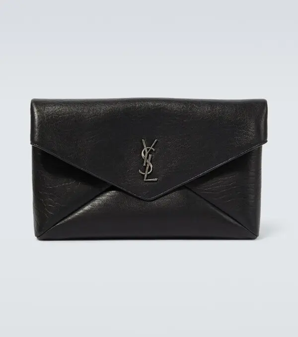 Saint Laurent Cassandre Large Envelope Leather Pouch - Black