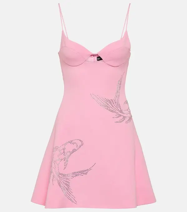 david koma pink mini dress David Koma CRYSTAL BROOCH AND RUCHED MINI DRESS IN FUCHSIA FUCHSIA/SILVER / 6
