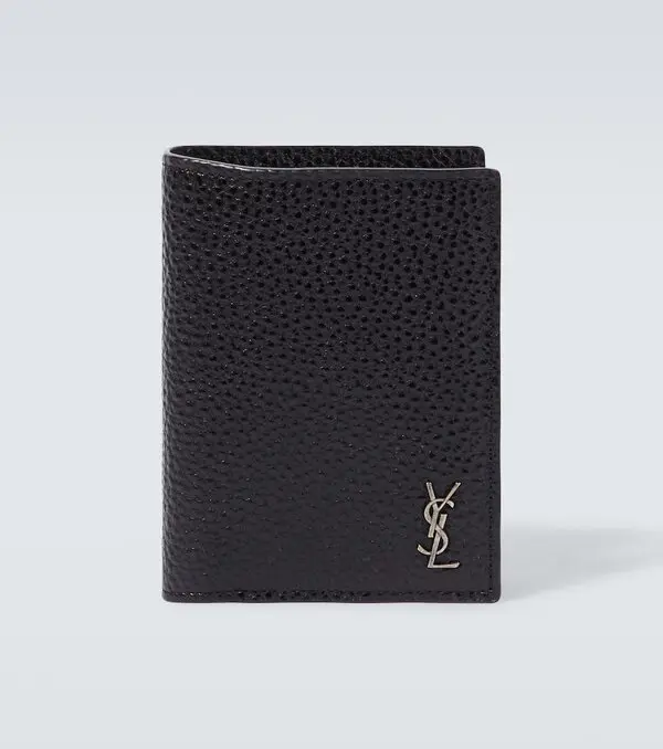 Saint Laurent Tiny Cassandre Leather Wallet - Black