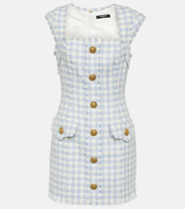 Balmain Gingham Tweed Minidress