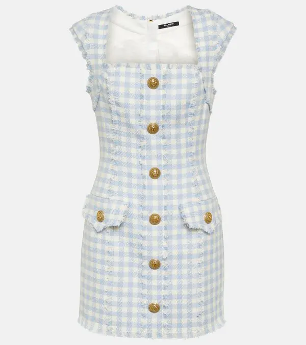Balmain Gingham Tweed Minidress