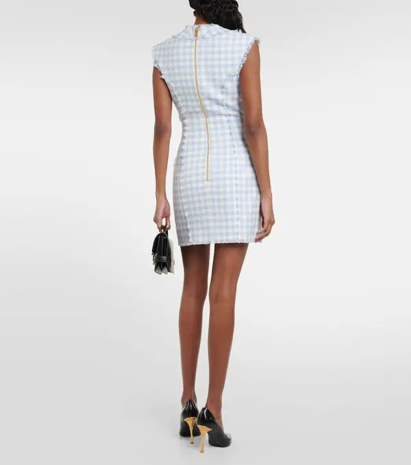 Balmain Gingham Tweed Minidress