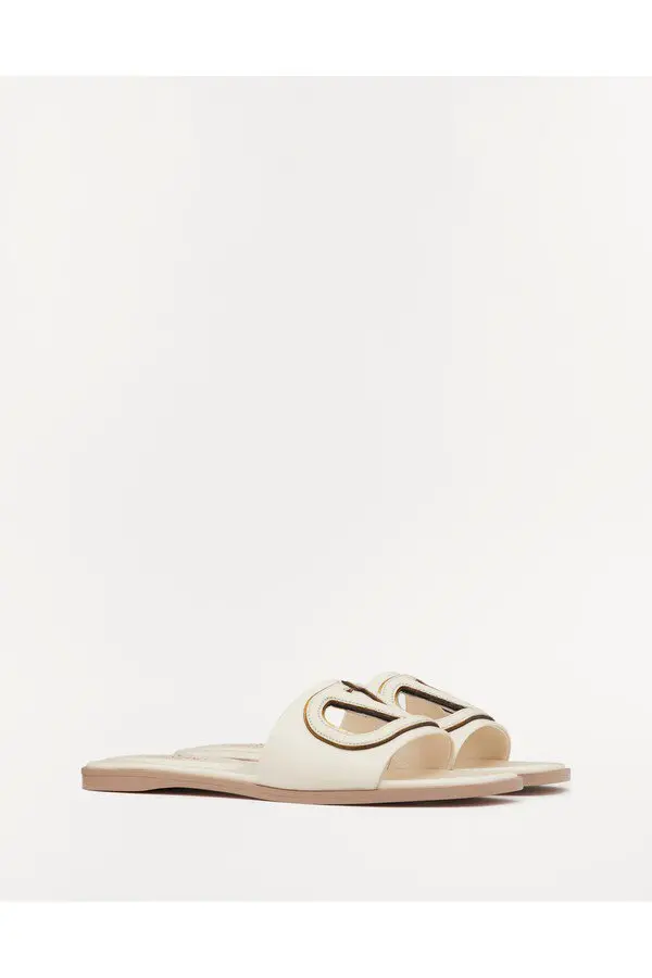 Valentino Garavani Vlogo Cut-out Calfskin Slide Sandal - Natural