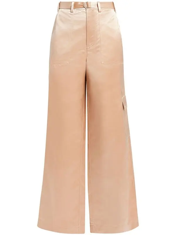 Staud Belted Satin Palazzo Pants