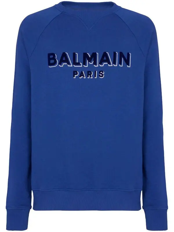Balmain Logo-flocked Cotton Sweatshirt - Blue