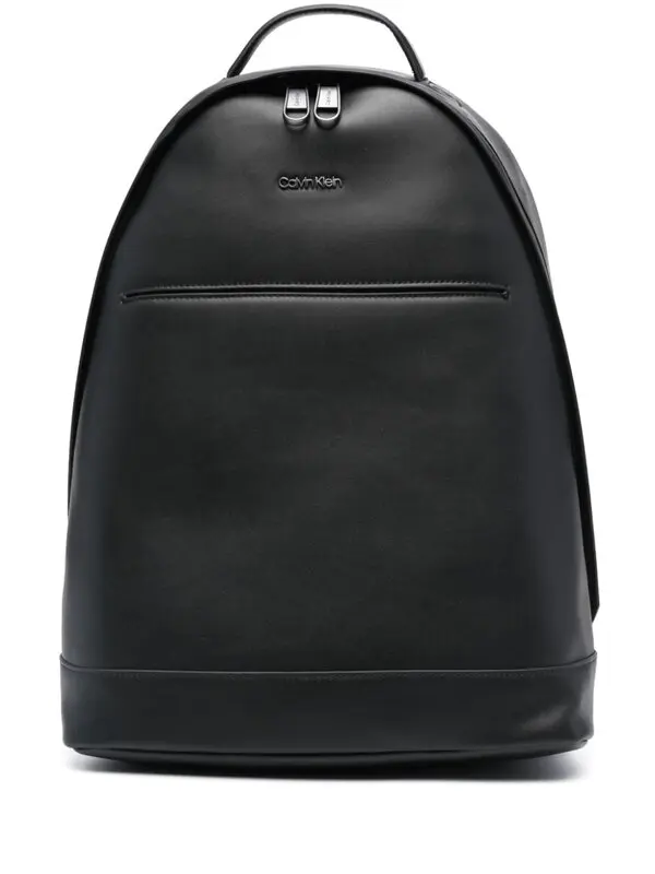 Calvin Klein Leather Backpack With Logo Plaque - Black
