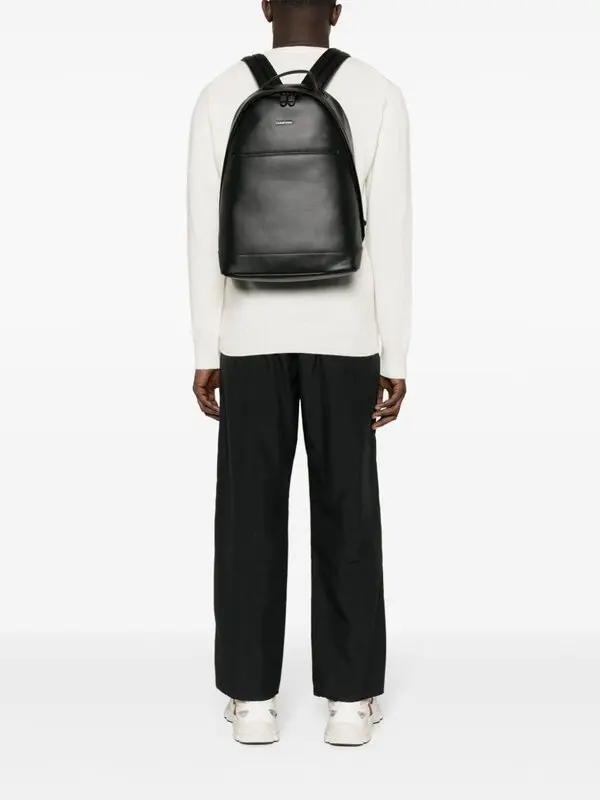 Calvin Klein Leather Backpack With Logo Plaque