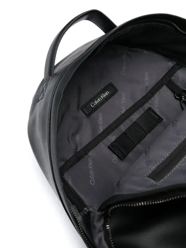 Calvin Klein Leather Backpack With Logo Plaque