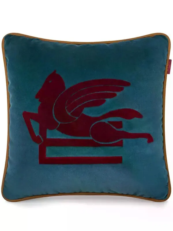Etro Pegaso-embroidered Velvet Cushion - Blue