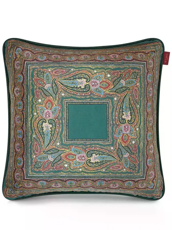 Etro Paisley-print Silk Cushion - Green