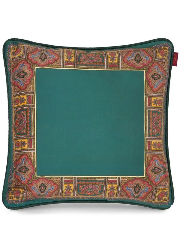 Etro Paisley-print Silk Cushion - Green