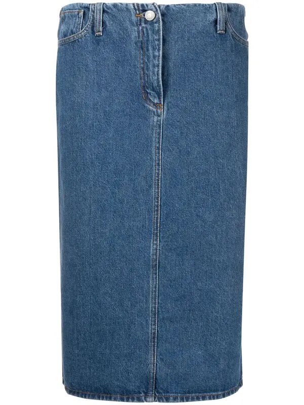 Magda Butrym Engraved-logo Denim Pencil Skirt - Blue