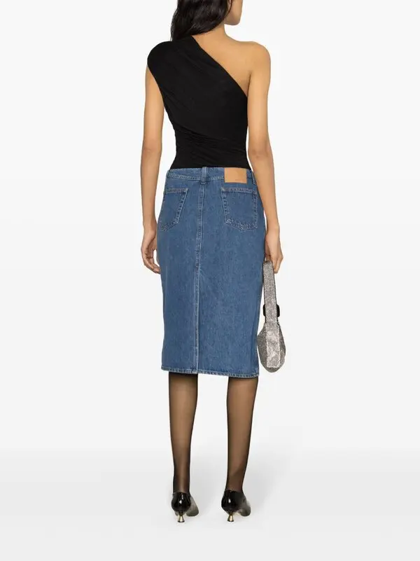 Magda Butrym Engraved-logo Denim Pencil Skirt - Blue