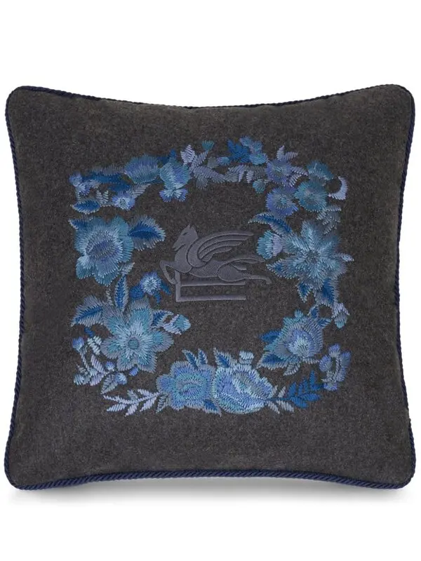 Etro Pegaso-motif Embroidered Cushion - Grey