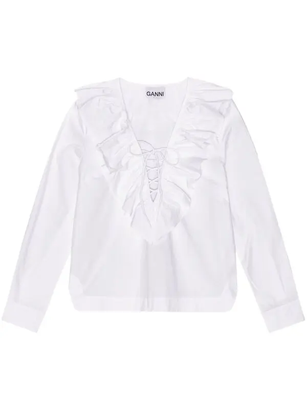 GANNI Ruffle-collar Organic Cotton Blouse