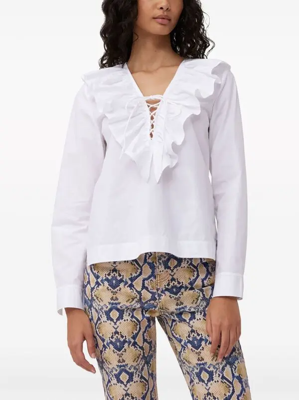GANNI Ruffle-collar Organic Cotton Blouse