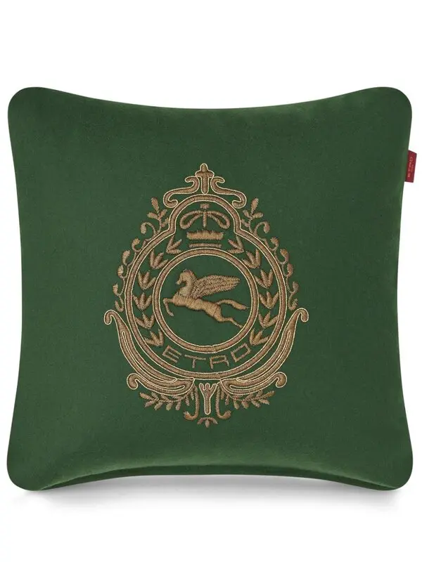 Etro Pegaso-embroidered Wool-blend Cushion - Green