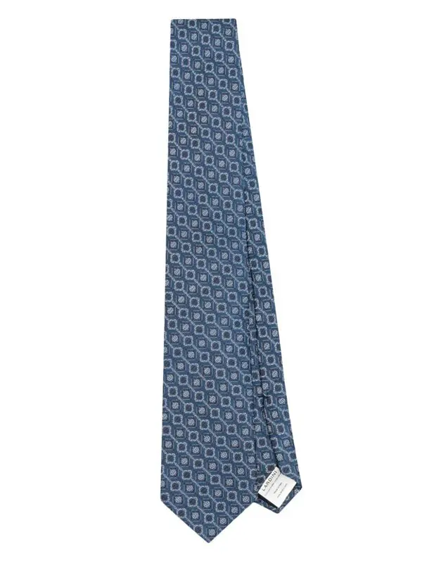 LARDINI Patterned Jacquard Silk Neck Tie - Blue