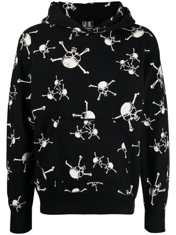 SAINT MXXXXXX Skull-print Cotton Hoodie - Black