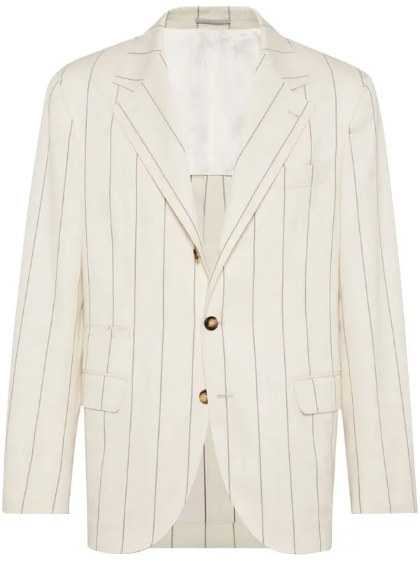 Brunello Cucinelli Stripe-pattern Notched-lapels Blazer - Neutrals