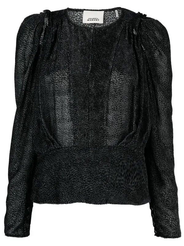 Isabel Marant Étoile Zarga Spotted Velvet Blouse - Black