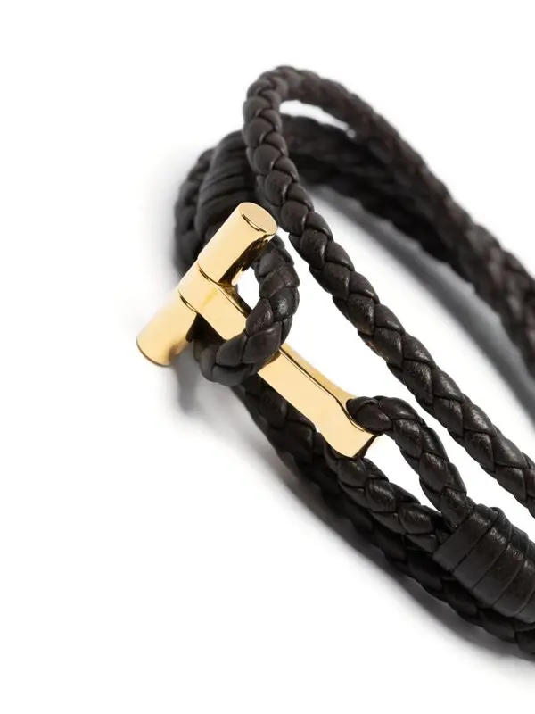 TOM FORD T-plaque Braided Leather Bracelet - Brown