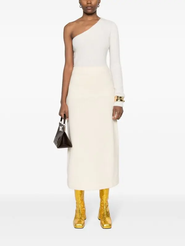 JIL SANDER Asymmetric Wool Midi Skirt - Neutrals