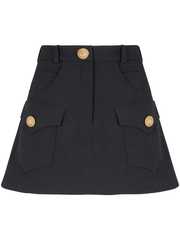 Balmain Panelled Wool Mini Skirt - Black