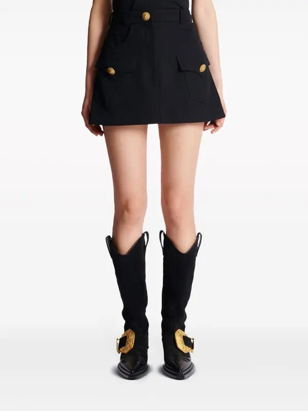 Balmain Panelled Wool Mini Skirt - Black