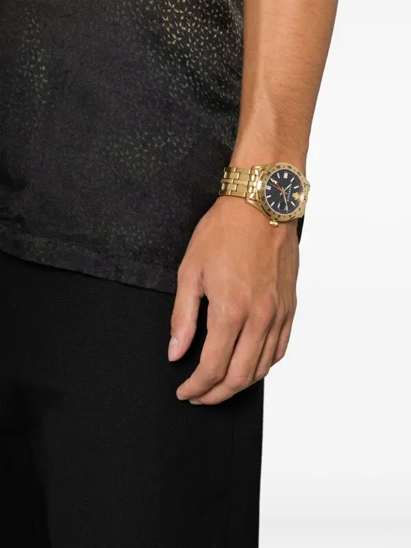 Versace Greca Time Gmt 41mm Bracelet Watch - Black