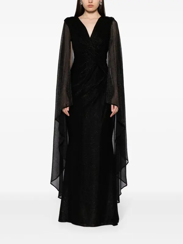 Talbot Runhof Metallic V-neck Gown - Black