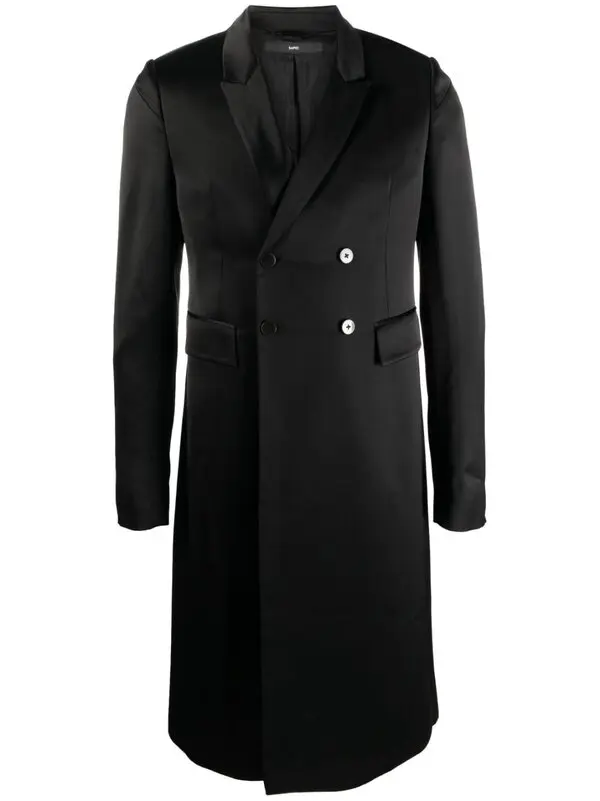 SAPIO Double-breasted Satin-finish Midi Coat
